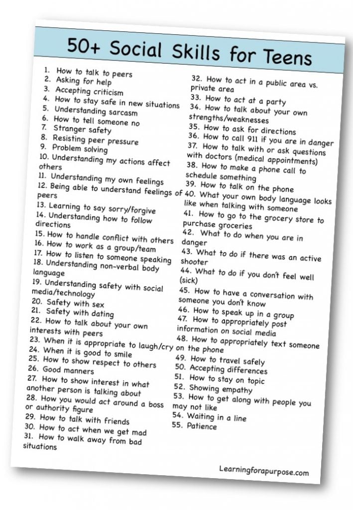 Social Skills Checklist for Teens - Learning For A Purpose
