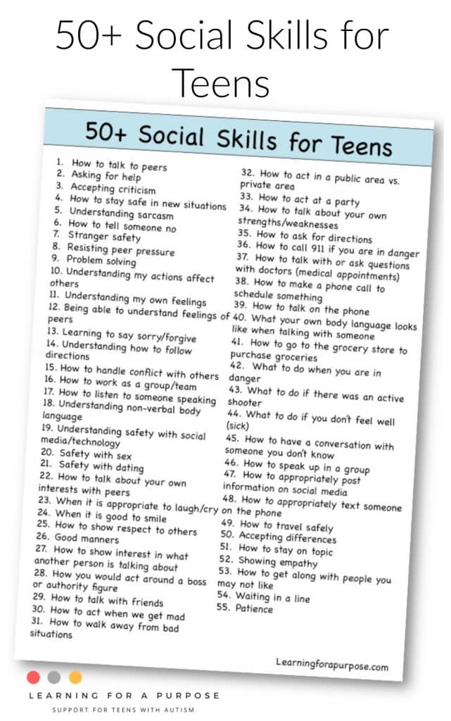 50+ Social Skills Checklist for Teens and Young Adults - Learning For A ...